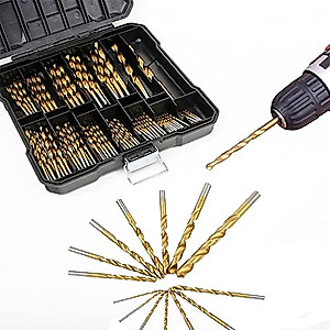 99 PCS Titanium Drill Bit Set, 118 Degree Tip High Speed Drill Bits Kit with Storage Case, Sizes from 1.5-10 MM for Steel, Aluminum, Copper, Soft Alloy Steel, Wood, Plastic