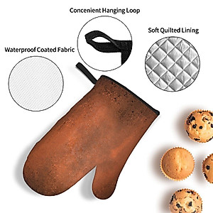 Oven Mitts and Pot Holders Sets of 4 Paint Hammered Abstract Orange Brown Vintage Aged Copper Burnt Dirty Dark Antique Polyester Oven Mitts with Oven Gloves and Hot Pads Potholders for Kitchen BBQ