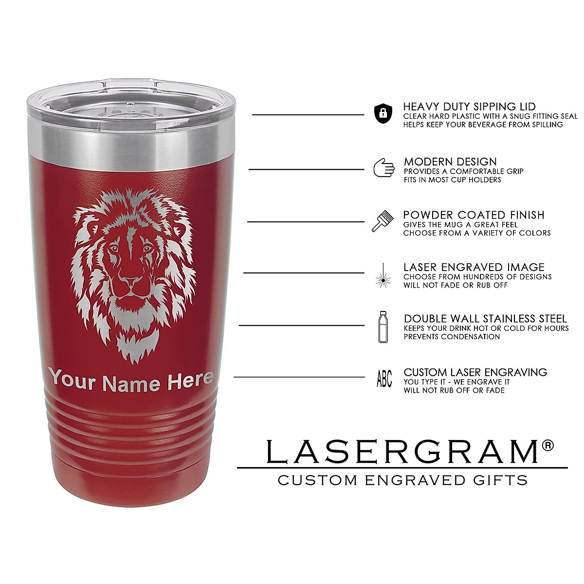 LaserGram 20oz Vacuum Insulated Tumbler Mug, Military Helicopter 2, Personalized Engraving Included (Maroon)