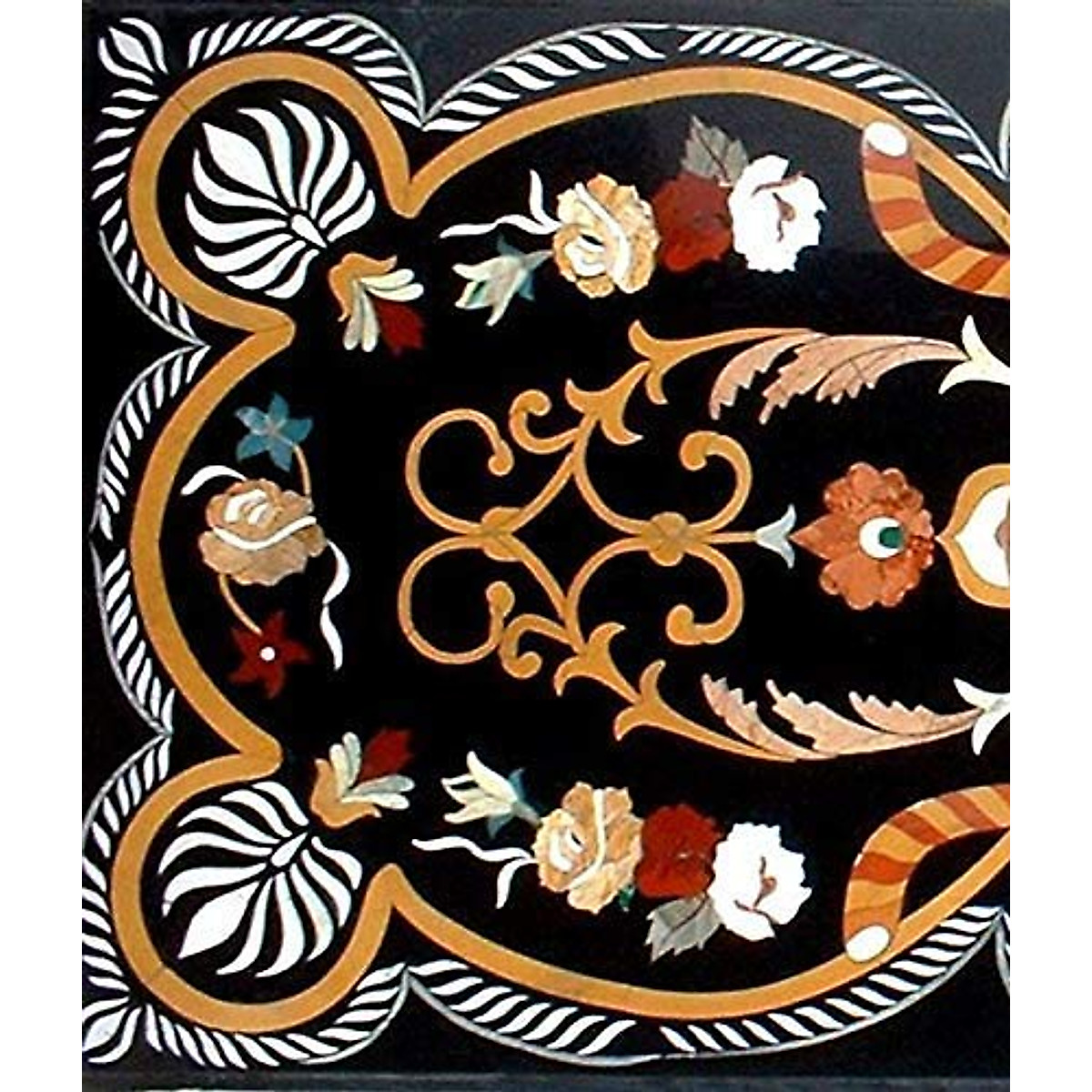 Pietra Dura Natural Black Marble 48" x 24" Inch Rectangular Dining Table Top, Stone Inlay Breakfast Table Top, Centre Table Top, Marble Outdoor Garden Table Top, Piece Of Conversation, Family HeirLoom