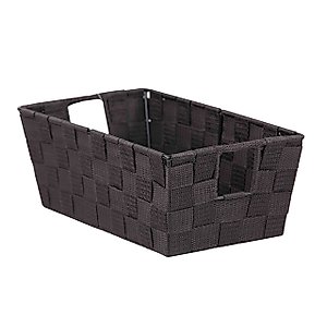 Home Basics Small Woven Bin (Brown) Medium Woven Baskets for Storage | Great for Organizing Makeup, Crafts, and More | Tall Woven Baskets with Handles