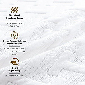 Gelsea 10 Inch King Mattress in a Box, Memory Foam Mattress,Green Tea Infused,Hypoallergenic Bamboo Charcoal,Made in USA,King Size Bed,76" X 80" X 10"