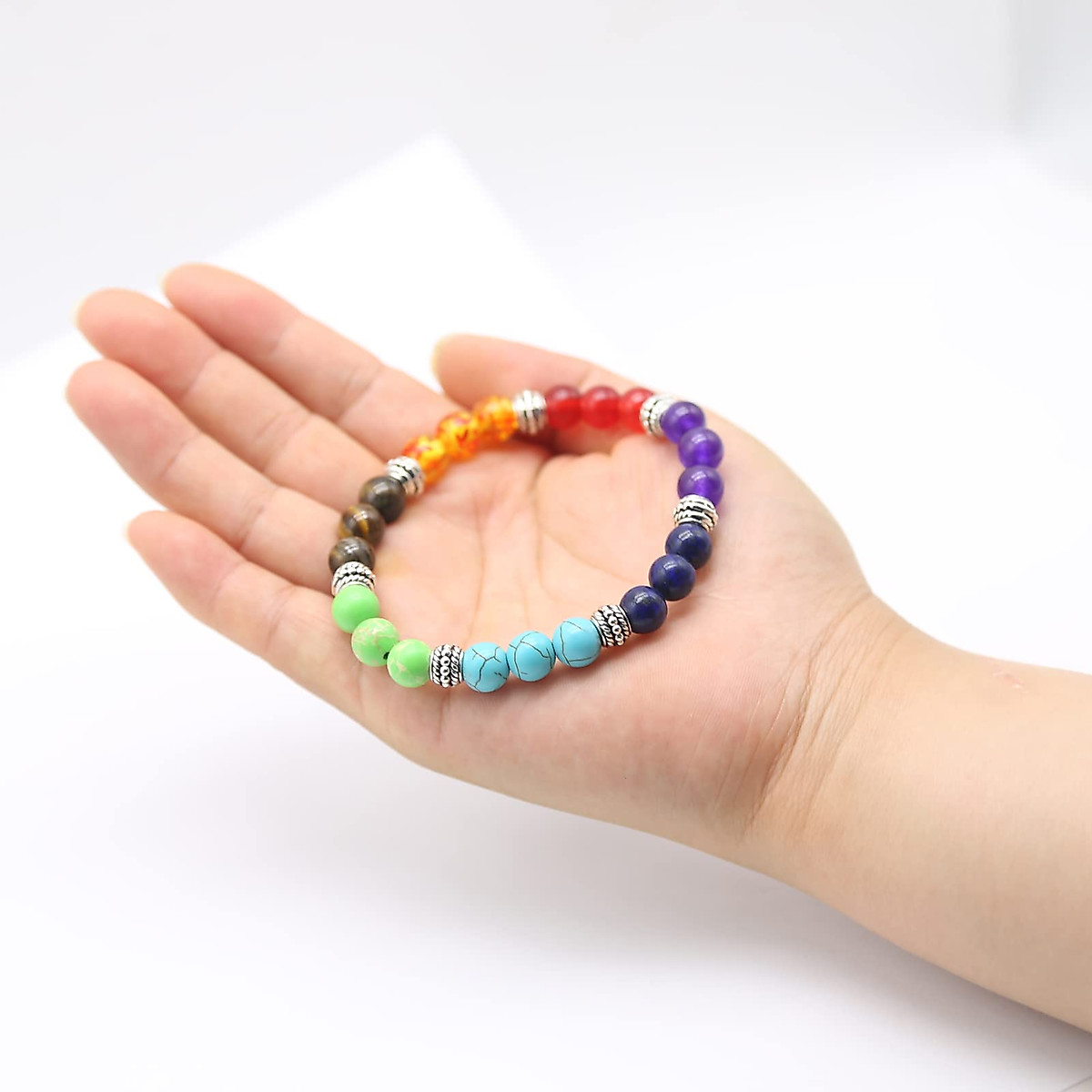 HEDQFM 2pcs Lava Rock 7 Chakra Bracelet Aromatherapy Essential Oil Diffuser Bracelets Couples Yoga Beads Bracelet Lava Stone Stretch Bracelet for Men Women