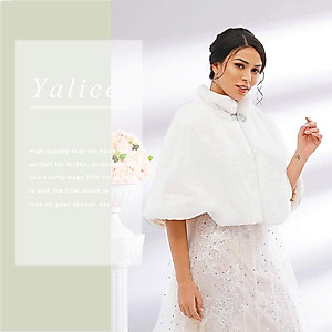 Yalice Women's Wedding Faux Fur Shawl and Wrap Bridal Fur Stole Cloak Cape Fur Scarf for Bride and Bridesmaids (White)