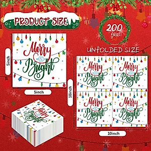 Sherr 200 Packs Christmas Napkins Light Christmas Paper Guest Towels 2 Ply Disposable Bathroom Napkins Decorative Paper Hand Towels for Xmas Winter Holiday Party Supplies (5 x 5 Inch)