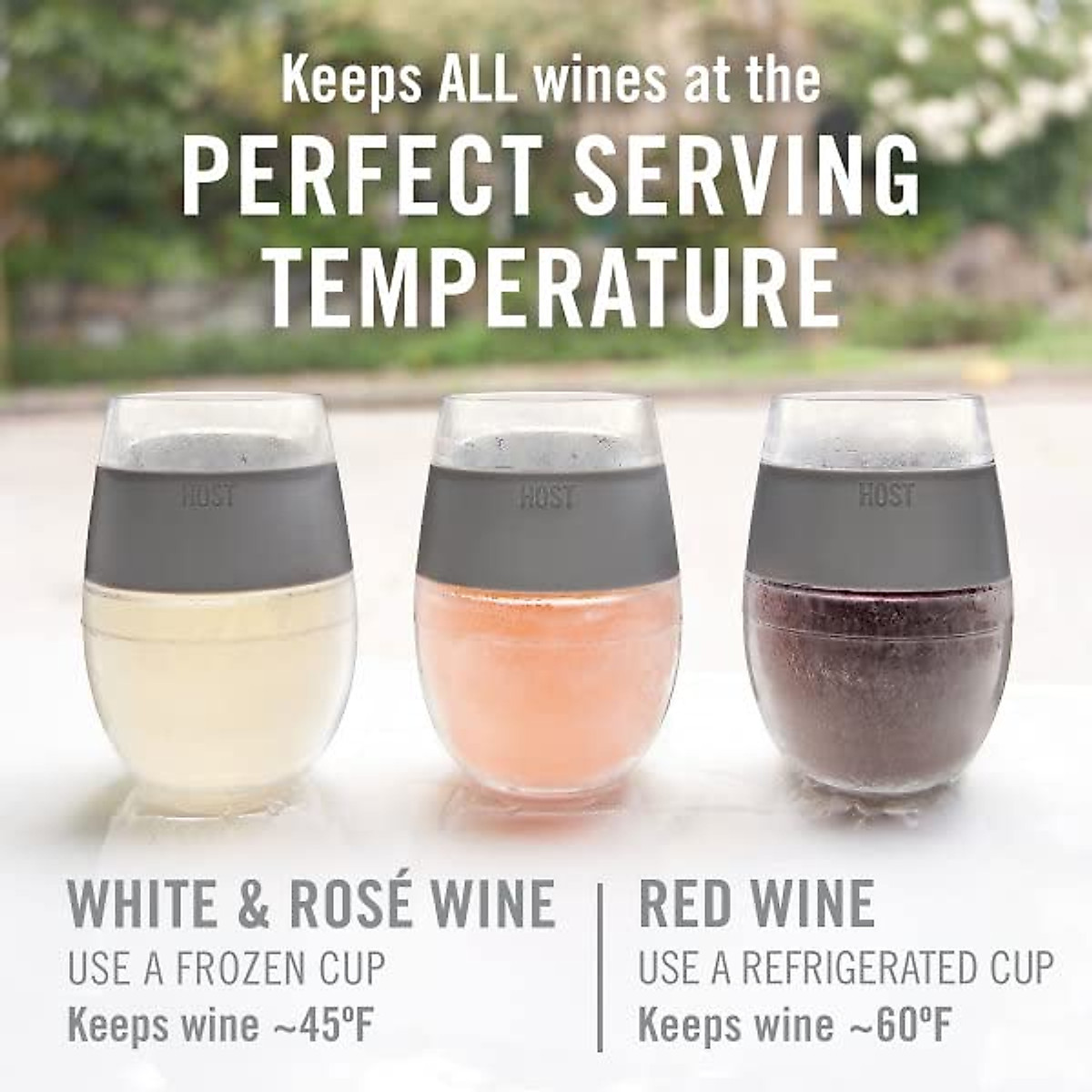 Host Wine Freeze Cup Set of 2 - Plastic Double Wall Insulated Wine Cooling Freezable Drink Vacuum Cup with Freezing Gel, Wine Glasses for Red and White Wine, 8.5 oz Mint - Gift Essentials