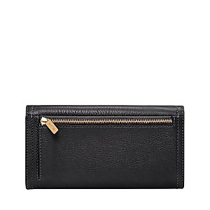 Fossil Women's Logan Leather Wallet RFID Blocking Flap Clutch Organizer, Black (Model: SL7833001)
