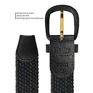 Belts.com Leather Covered Buckle Woven Elastic Stretch Belt, Black, (XL(40"-43")