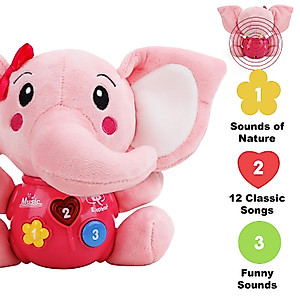 STEAM Life Baby Girl Toys 0-6 Months Baby Boy Infant Girls Gifts Musical Toys for Newborn Girl Toys 0-3 Month Plush Elephant Toy Infant Toys 6-12 Months Newborn Baby Easter Gifts for Girls