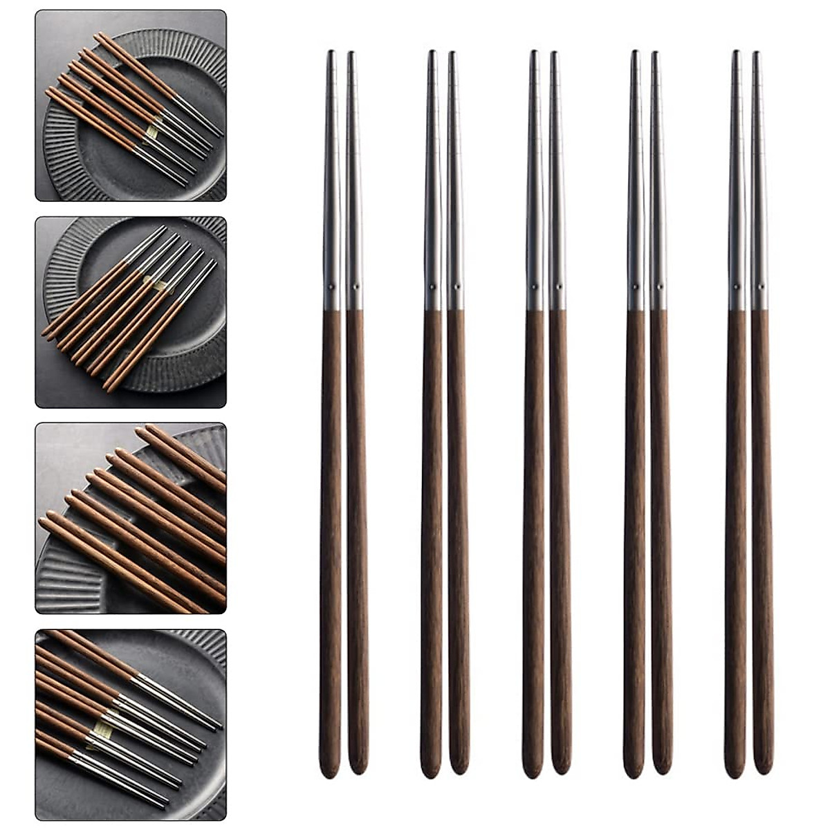 Hemoton Metal Chopsticks 5 Pairs Sushi Chopsticks Sashimi Chopsticks Stainless Steel Japanese Chopsticks with Wood Handle Chef Traditional Garnishing Plating Tweezers Gifts Sets