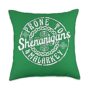 Lucky Family Funny Saint Paddy's Day Apparel Tee Prone to Shenanigans and Malarkey Funny St Patricks Day Boys Throw Pillow, 18x18, Multicolor