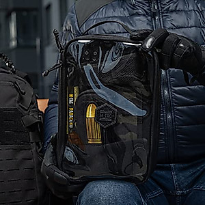 M-Tac Elite Bag Organizer Transparent Large Gen.II - Tactical Clear Durable Pouch with Zipper, Handle and Nylon Mesh Bottom (11.8 x 7.5 inches, Black)