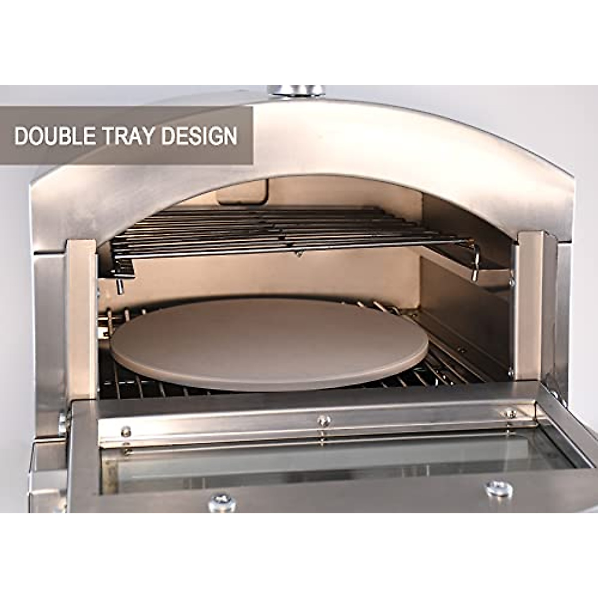 BNDHKR Gas Pizza Oven Stainless Steel Pizza Maker with 12 Inch Round Pizza Stone Portable Pizza Baker for Party and Outdoor Cooking,16.73 x 18.7 x 15.75 inches