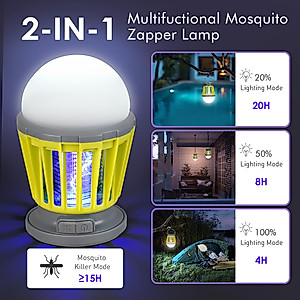 Solar Bug Zapper Outdoor Waterproof, Portable Mosquito Zapper, 2-in-1 Cordless & Rechargeable Bug Zapper with LED Light for Home, Camping, Patio, Yard, Pool (Green-1Pc
