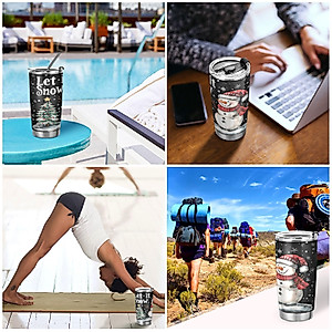 Jinhinox Christmas Let It Snow Coffee Tumbler Cups Insulated Tumblers Travel Coffee Mug Water Cup Bottle Stainless Steel Tumbler with Lid and Straw for Cold Ice Hot Drink Outdoor Women Men