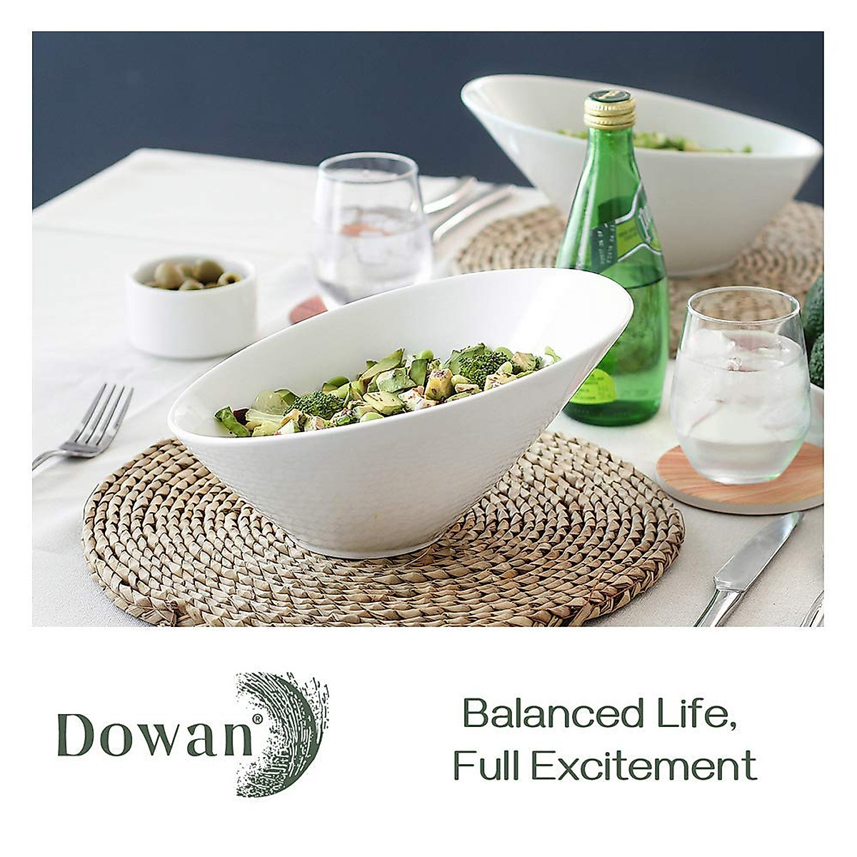 DOWAN 26oz Salad Bowls 2 Pack + 22oz White Cereal Bowls Set of 4