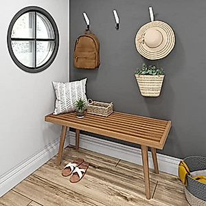 Plank+Beam Entryway Bench, Wooden End of Bed Bench for Bedroom, Mid-Century Modern Square Bench for Hallway, Living Room, Indoor, Porch, 41.25", Pecan