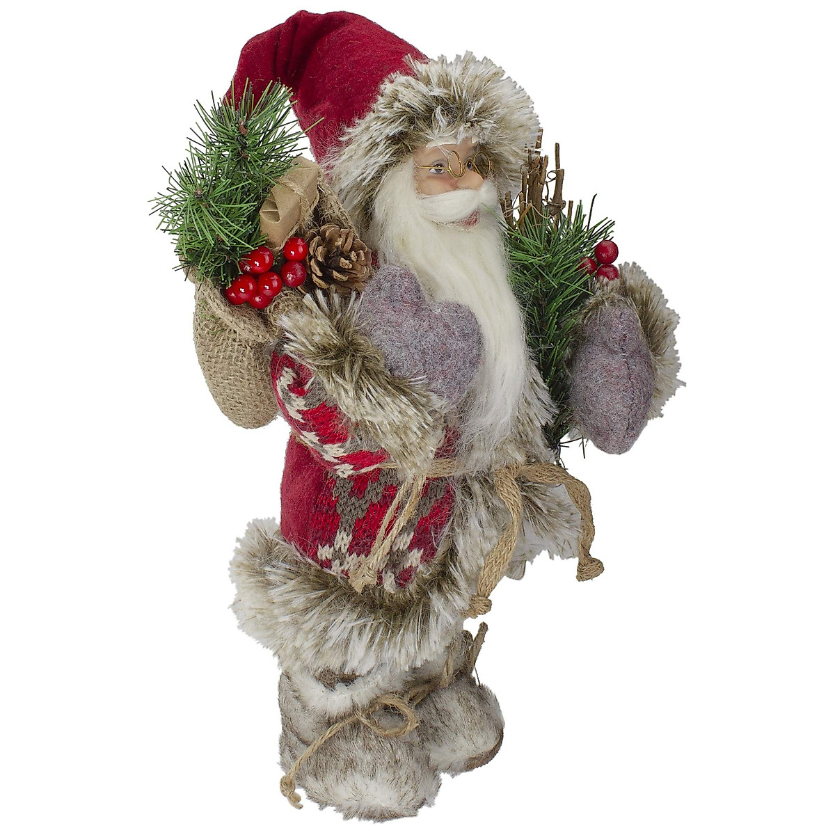 12-Inch Standing Outdoor Santa Christmas Figure with Fur Boots and Presents