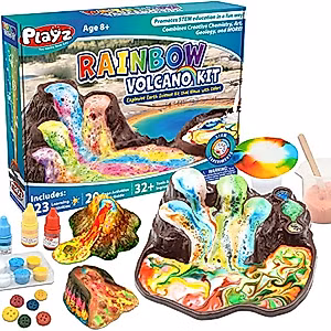 Playz Explosive Rainbow Volcano Kit for Kids with 23+ Science Chemistry Set Activities & Experiments, Glow in The Dark Learning & Education Toys, & Earth Science Kits for Kids Age 8-12, Boys, & Girls
