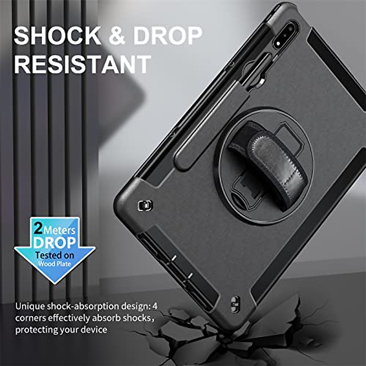 Case for Lenovo Tab P12 Pro 12.6-Inch (TB-Q706F /TB-Q706Z), 3 Layer Hybrid Shockproof Rugged Protective Case with 360° Rotating Stand - Hand Strap - Shoulder Strap,Black