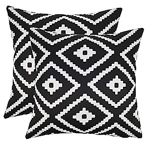 Adabana Outdoor Waterproof Boho Pillow Covers 18x18 Decorative Black and White Outdoor Throw Pillows Cover for Patio Furniture Pack of 2