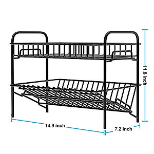 HengLiSam Spice Racks Organizer for Countertop, 2 Tier Counter Shelf Standing Holder Storage for Kitchen Cabinet Pantry Bathroom Office, Black
