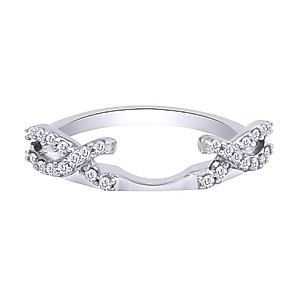 0.38 Carat Round White Cubic Zirconia Infinity Enhancer Guard Ring 14K White Gold Over Sterling Silver Ring Size- 5.5