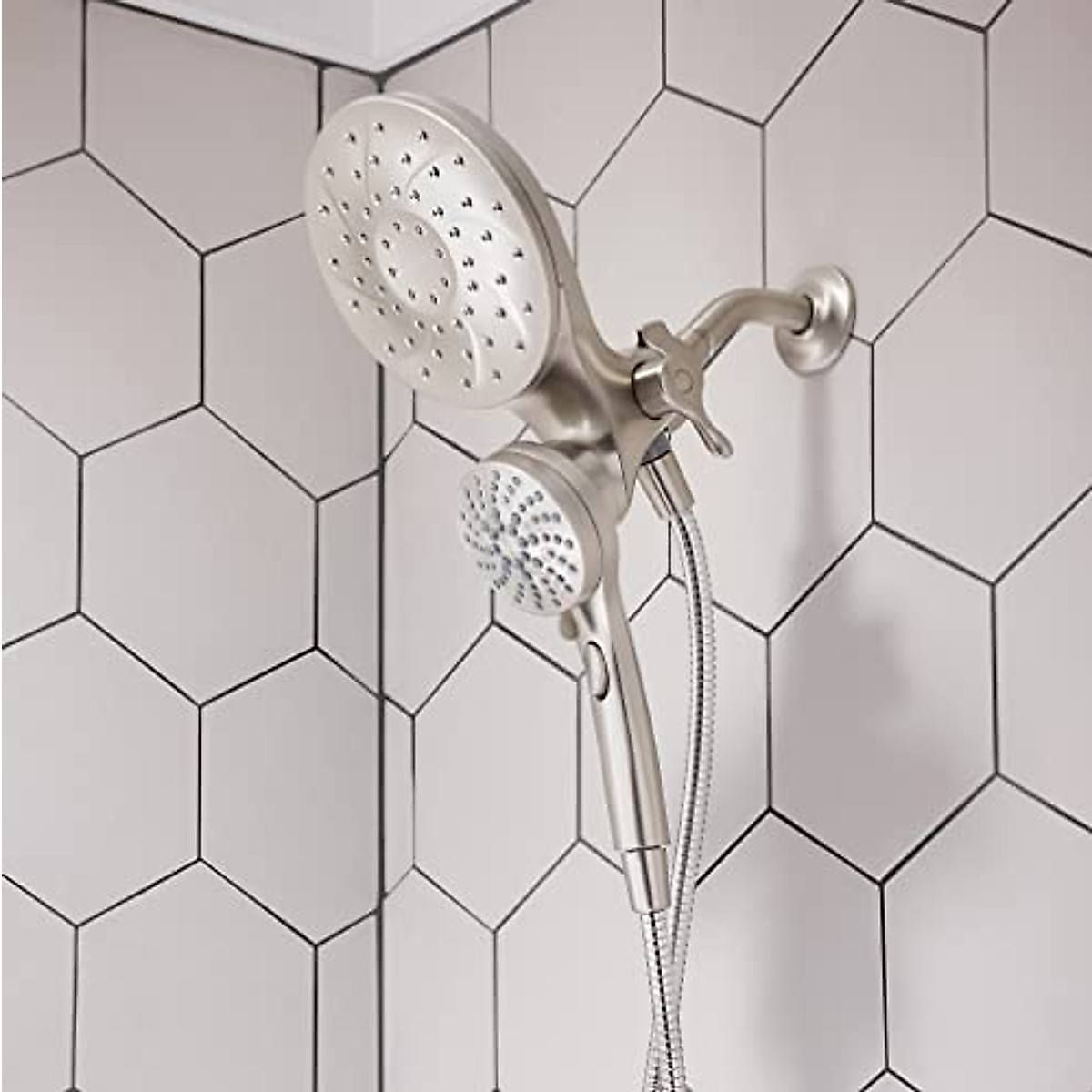 Moen Engage Magnetix Spot Resist Brushed Nickel Multi-Function Handshower and Rainfall Shower Head Trim Combo with Shower Handle, Tub Spout, Metal Hose and Valve, 82304SRN