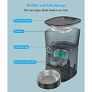 Cat Feeder, HoneyGuaridan 4.5L Automatic Pet Feeder for Dogs Food Dispenser Auto Cat Feeder – 6 Meal Portion Control, Distribution Alarm, Programmable Timer Feeder, Customizable Voice Recorder Black