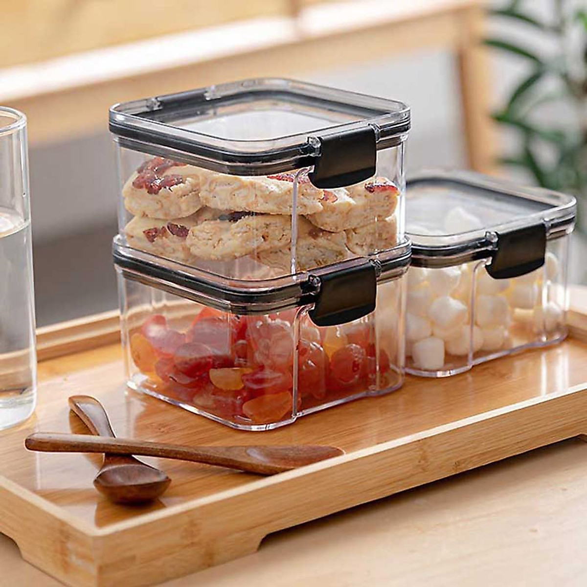 AKOAK 1 Pack Airtight Food Storage Container - (460ml) Square Clear Storage Box - Spices, Sweets, Nuts, Coffee and Tea, Spillproof to Keep Food Fresh and Dry