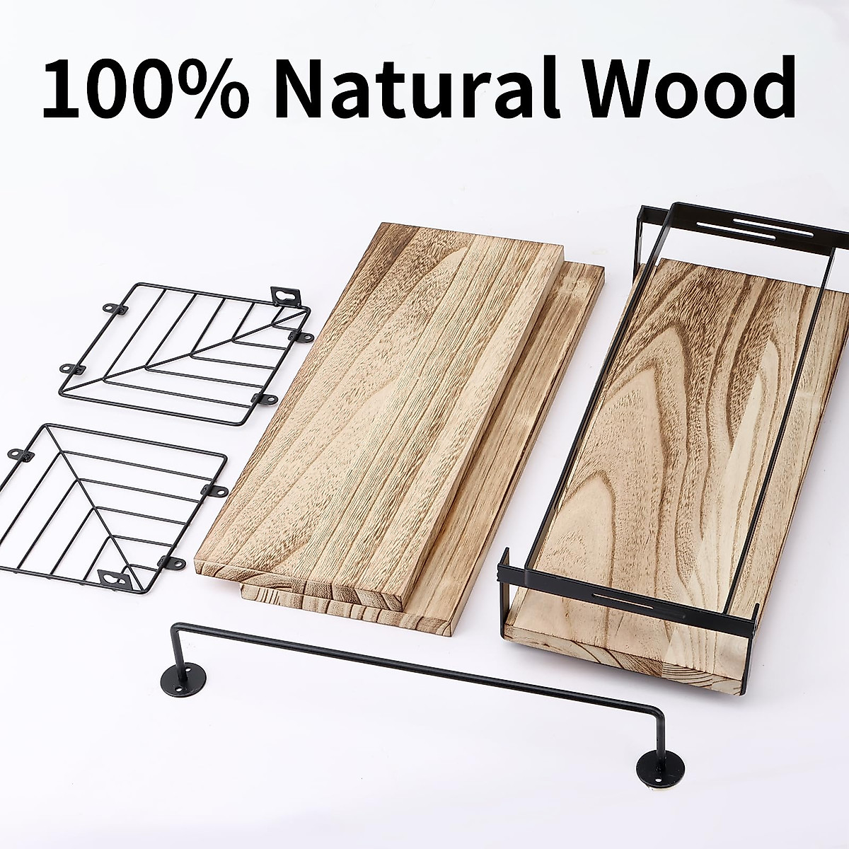 Fixwal 3+1 Bathroom Shelves Over Toilet, Floating Shelves Wall Mounted with Metal Frame and Towel Bar for Bathroom, Kitchen, Bedroom, Living Room (Rustic Brown)