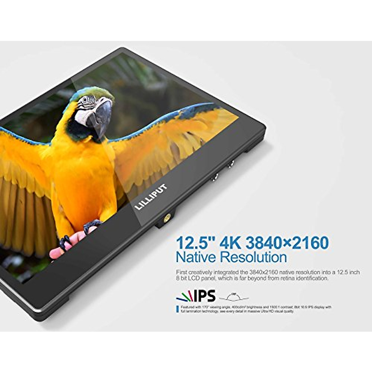 Lilliput A12 12.5" 4K Monitor 3840 x 2160 with HDMI, Displayport and SDI connectivity with V-Mount Battery Plate