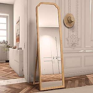 WallBeyond Full Length Mirror with Stand 65"x20", Rustic Wooden Frame Floor Mirror, Large Full Body Mirror for Bedroom, Leaning Against Wall (Naturl Solid Wood)