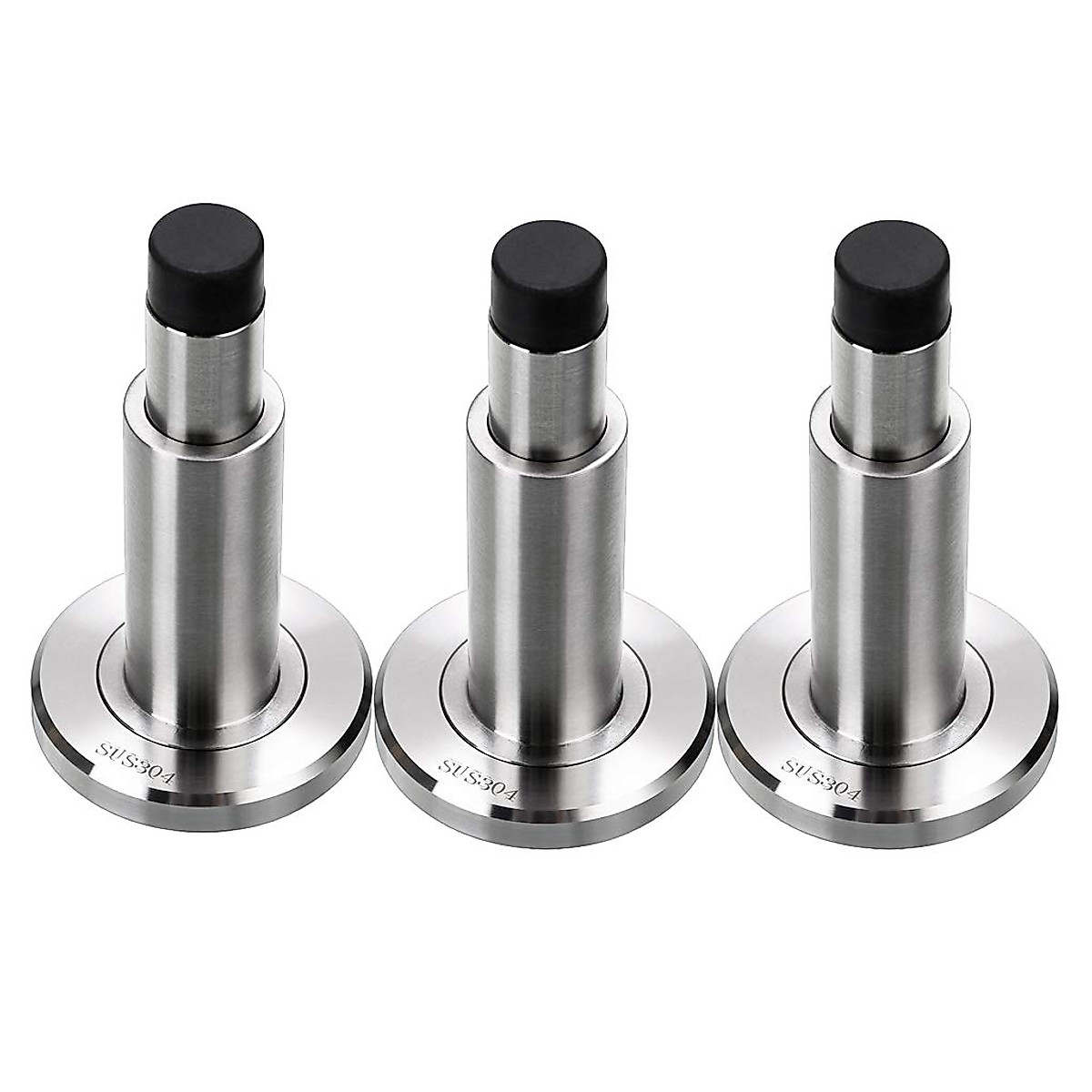 Sumnacon 3 Pcs Sturdy Adjustable Door Stoppers - Stainless Steel Modern Door Stops with Rubber Buffer, Wall Mounted Metal Doorstops with Hardware for Home Office, Silver
