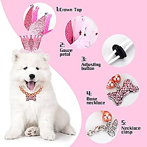 DLLY Dog Birthday Party Supplies with Birthday Banner Pull Flag, Crown Cap, Pearl Necklace, Pet Tutu Skirt, Suitable for Small and Medium Dogs, Cats Cute Birthday Outfit (Pink)