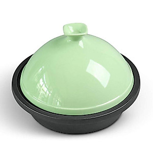 MYYINGBIN 1.5Liter Micro Pressure Cooker Tagine Pot with Cast Iron Base Tapered Lid Ceramic Casserole Suitable for 1-3 People, Green