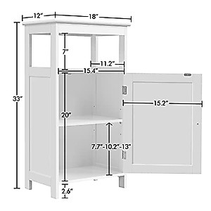 Yaheetech Single Door Floor Cabinet, Bathroom Free Standing Storage Organizer with Adjustable Shelf, Narrow Side Cabinet for Living Room, White
