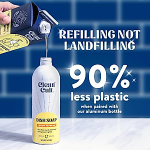 Cleancult Dish Soap Liquid Refills - Plant Based Cleaning Power - Cuts Grease & Grime - Free of Harsh Chemicals - Uses 90% Less Plastic - Lemon Verbena - 32 oz/3 Pack