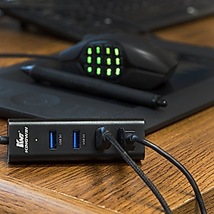 Kingwin USB Hub 4 Port USB 3.0 Data Hub Aluminum for Mobile SSD, MacBook, Mac Pro/Mini, iMac, Chromebook, Surface Pro, USB Flash Drives, Notebook PC, XPS, and More (KWZ-400-BK)