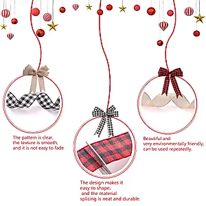 6 Rolls 54 Yards Christmas Wrapping Ribbon Buffalo Plaid Festival Ribbon Wired Holiday Garland Ribbons for Gift Wrapping Decoration Floral Bows Craft