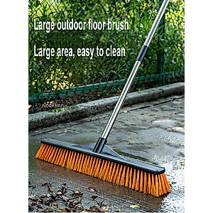 Xifando Heavy-Duty Push Broom Brush - 24" Wide, 65" Long Handle, Stiff Bristles - Perfect for Bathroom, Kitchen, Patio, Garage, Deck, Concrete, Wood, Stone, and Tile Floors (24" Black+Orange)