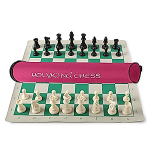 HOLYKING 20" Tournament Travel Chess Sets Roll Up, Beginner Portable Vinyl Chess Board Game Set in Carry Tube, Family Games for Kids Adults -Forest Green