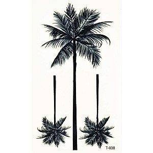 Mini Tattoos 2 Sheets Coconut Palm Beach Tree Cartoon Temporary Tattoo for Men Women Kids Children's Art Fashion Fun Party Tattoos Stickers Fake Body Waterproof (06)