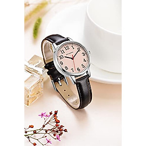 BRIGADA Women's Watch Nice Fashion Elegant Pink Black Leather Band Ladies Watch for Women