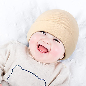 SATINIOR 4 Pieces Baby Beanies Toddler Beanie Hat for Boys Girls Winter Spring Warm Cute Infant Cozy Hat 0-36 Months(Beige, Navy Blue, Army Green, Gray)