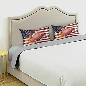 American Flag Football Fire Satin Pillowcase Silk Pillow Case for Hair and Skin Pillow Covers with Envelope Closure,Standard Size 20x26 Inch