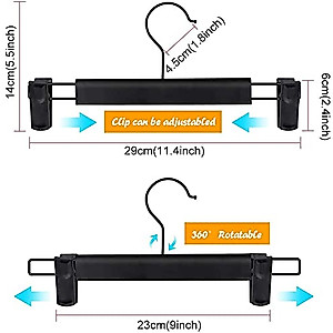 Lamitocs 10 Pack Pants Hangers with Adjustable Anti-Rust Clips for Pants, Skirts, Clothes Hangers Black