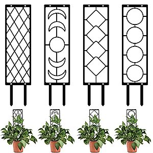 Set of 4 Small Metal Plant Trellis House Plant Pot Trellises Mini Climbing Plant Garden Trellises Indoor Potted Plants Trellis with Screws for Garden Home Flowers Vine Support, 19 x 4.8 inch