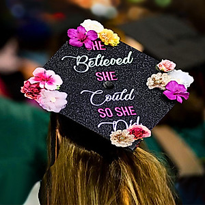 GRADWYSE Once Upon A Time Handmade Graduation Cap Topper Gift For Her Graduation Gift Graduation Cap Decorations, She Believed She Could So She Did (Black)