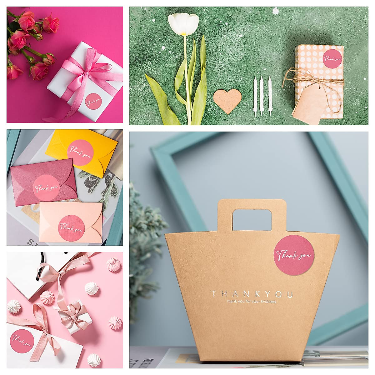 Round Thank You Stickers, Thank You Sticker Supplies for Business Packaging, Bubble Mailers & Bags (1.5'', Light Red)